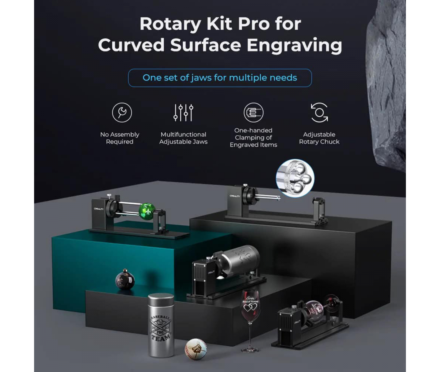 Rotary Kit Pro | Curved surface engraving on Creality Falcon